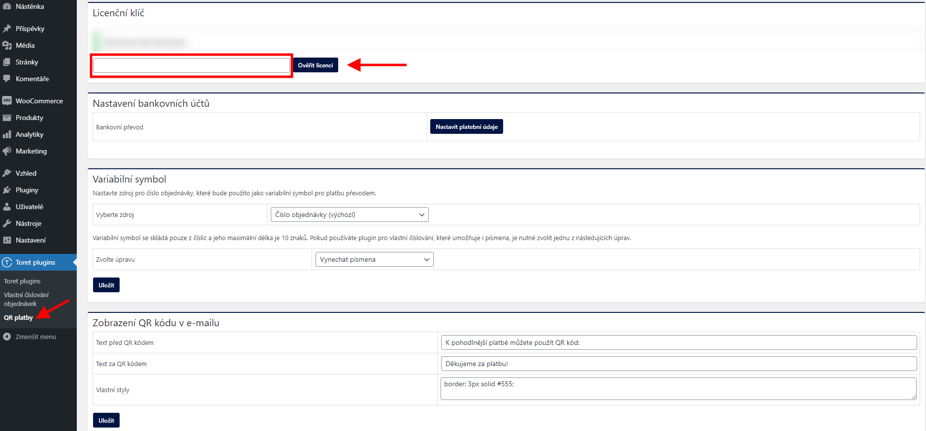 Dokumentace pluginu Toret QR platby