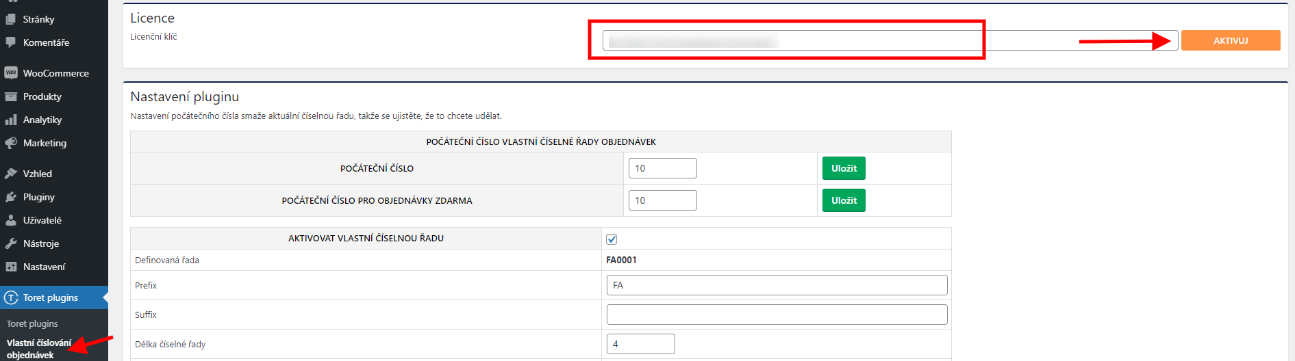 Dokumentace pluginu Toret Vlastní číslování
