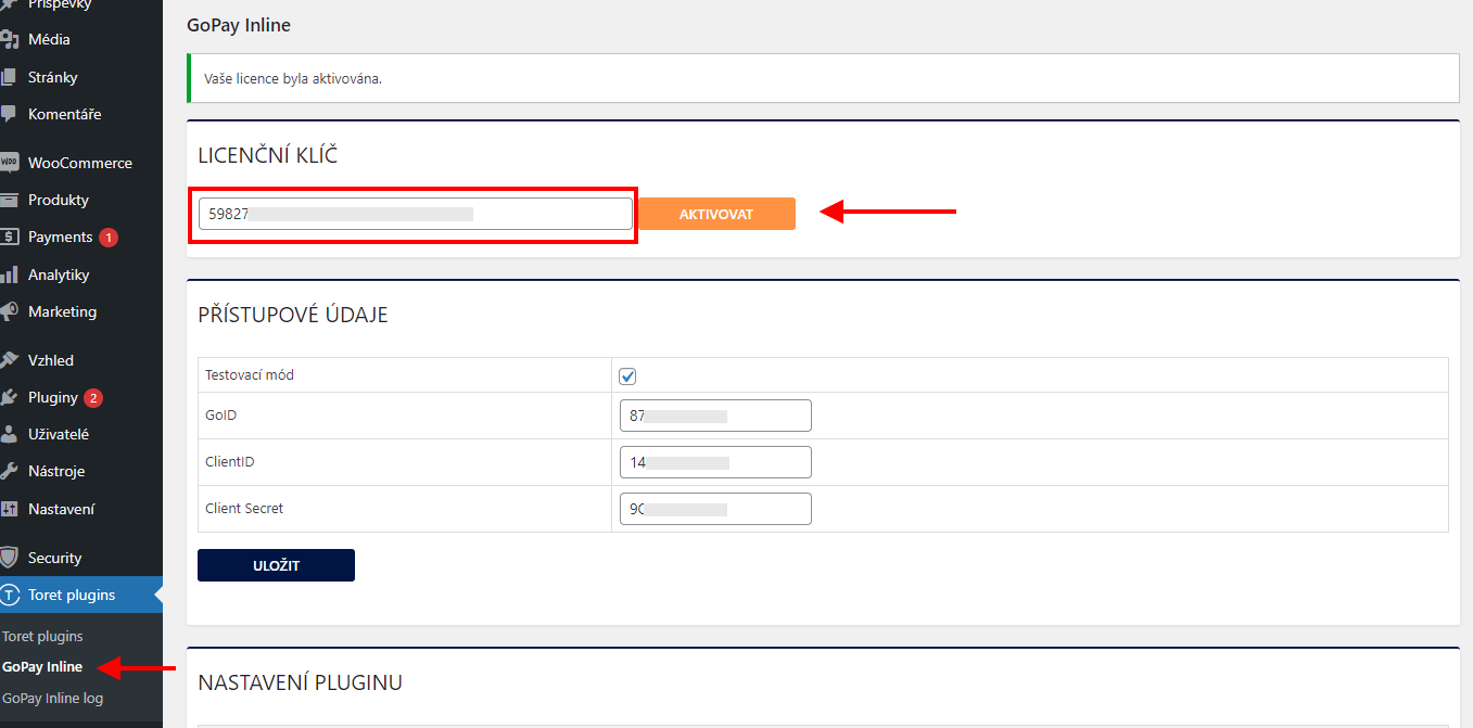 Dokumentace pluginu Toret GoPay Inline
